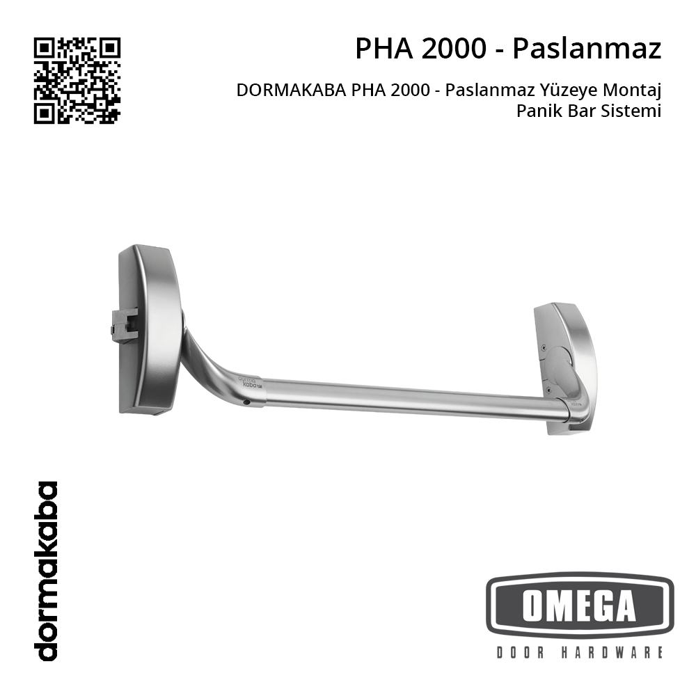 DORMAKABA PHA 2000 - Paslanmaz Yüzeye Montaj Panik Bar Sistemi - Elektrikli Kilitler